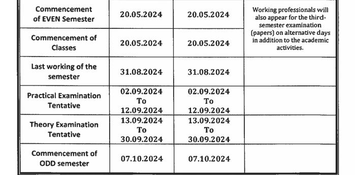 VTU Tentative Academic Calendar 2024 FOR B.E/B.TECH